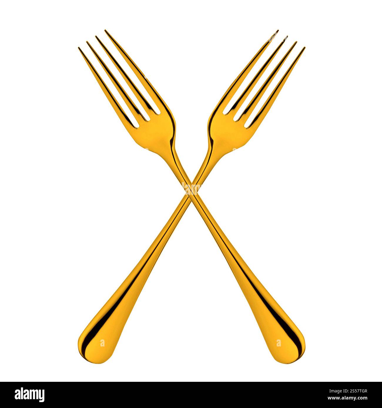 golden forks crossed isolated on white background. golden forks crossed ...