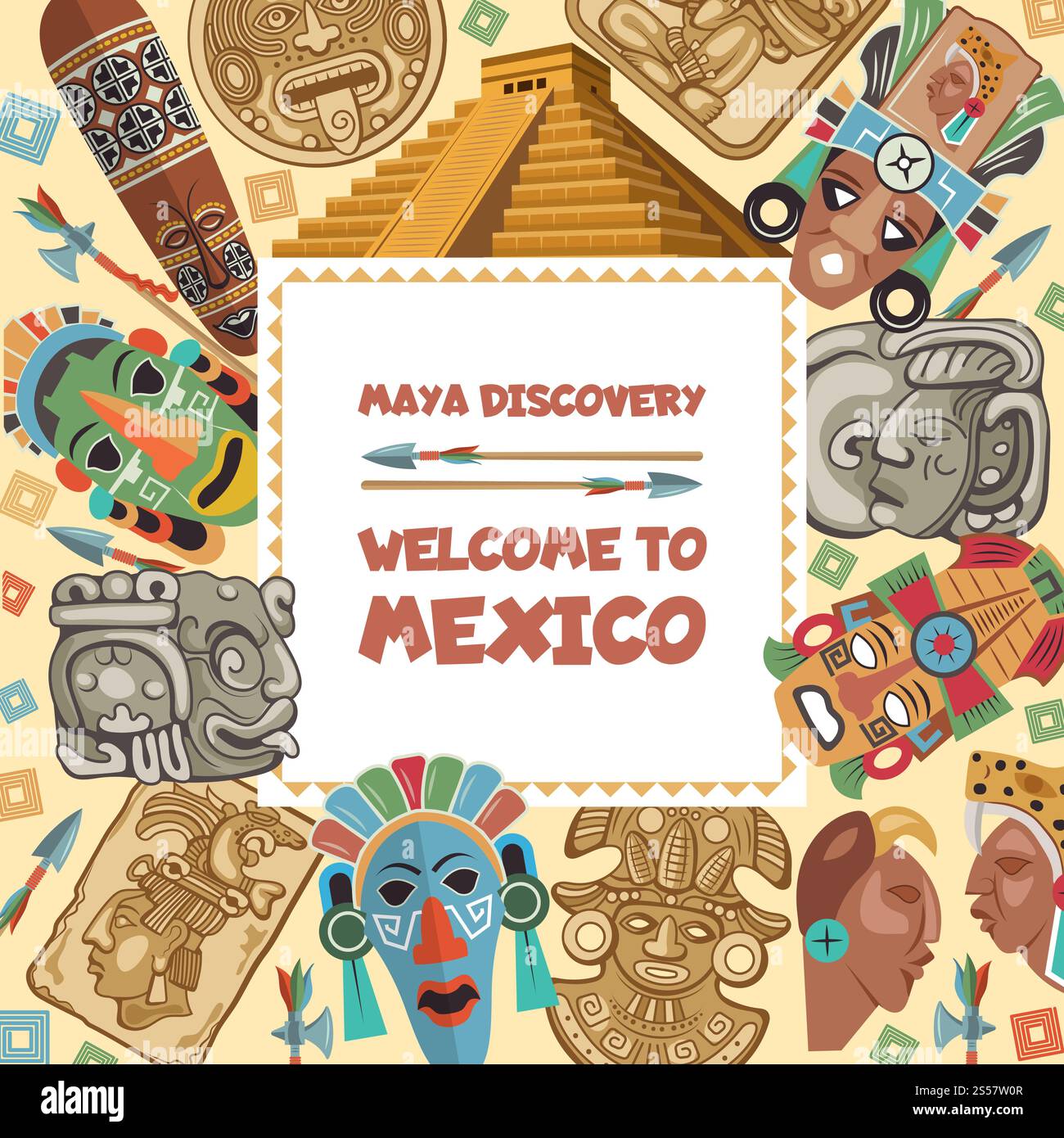 Vector frame with illustrations of various tribal mayan symbols ...