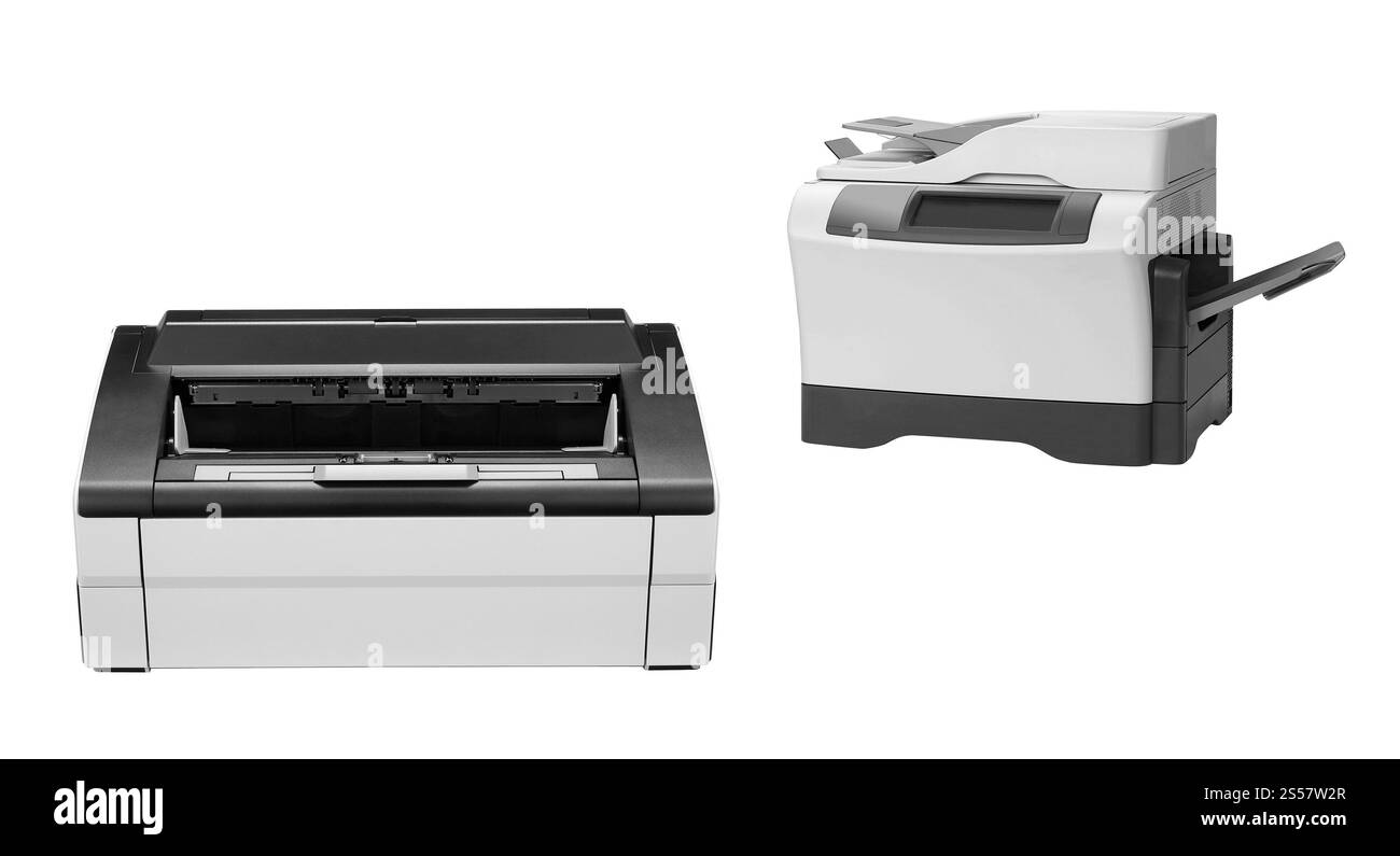 Two Printers isolated on white background Stock Photo - Alamy