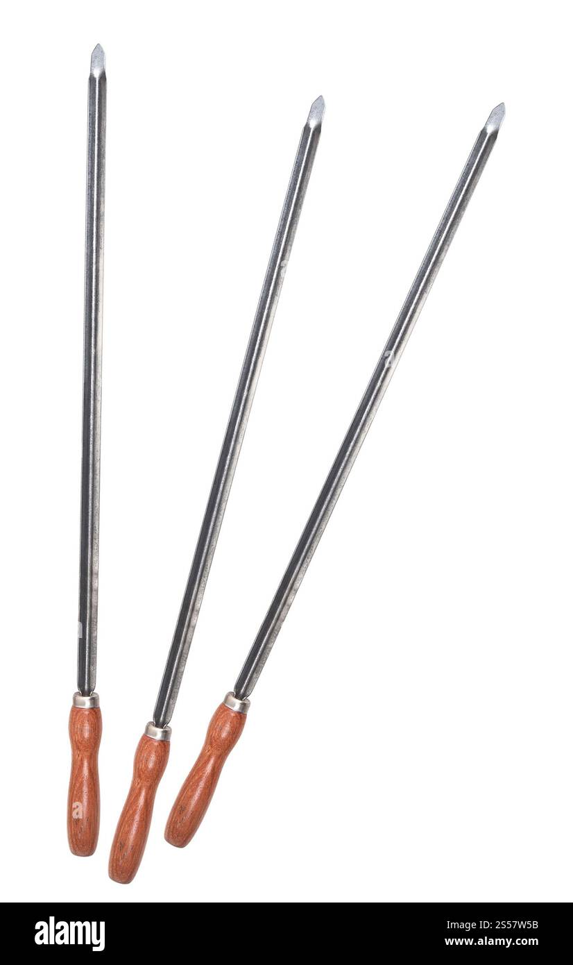 metal skewers on white background. metal skewers Stock Photo - Alamy