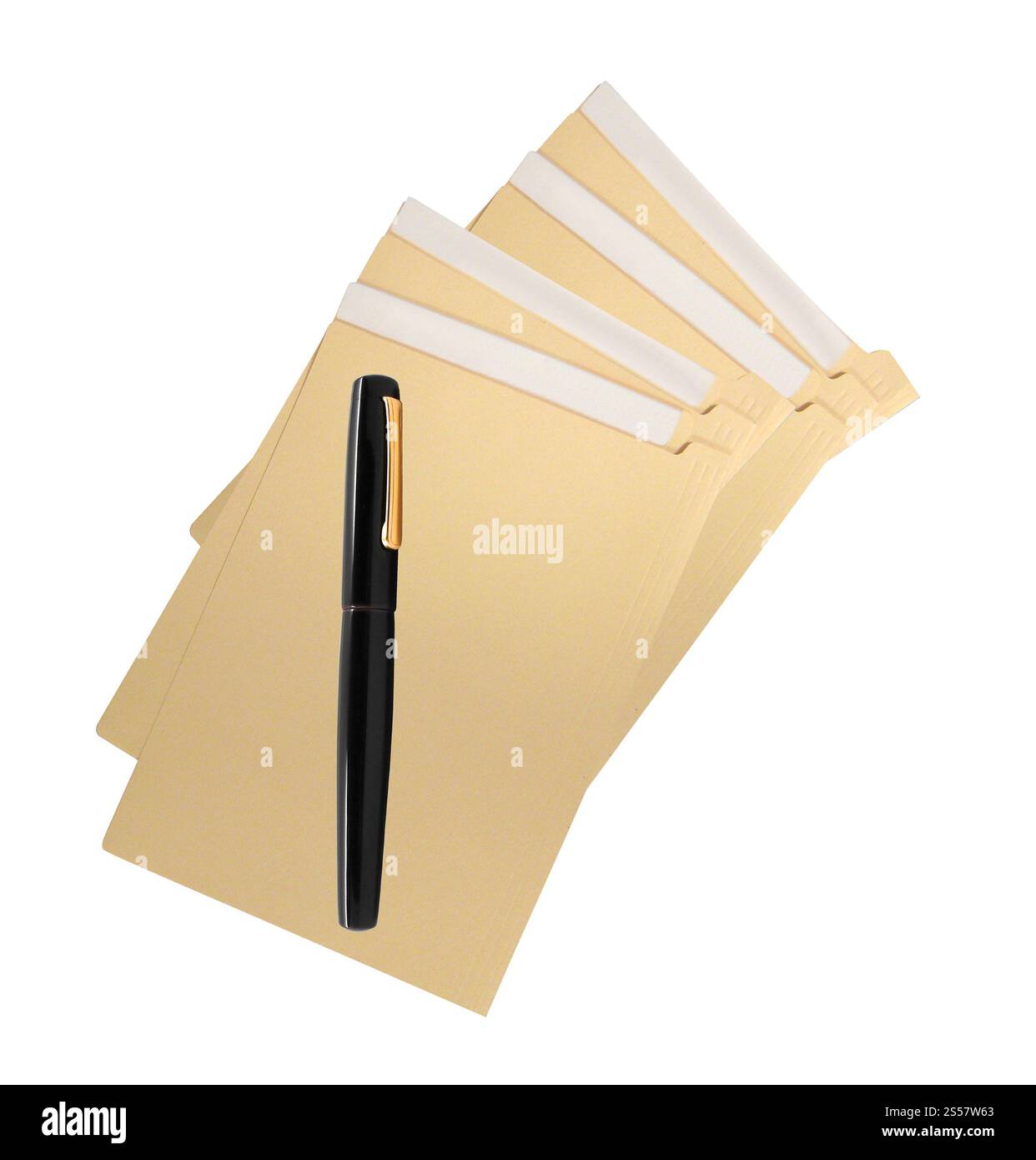 folders, paper and pens isolated on white background. folders, paper ...