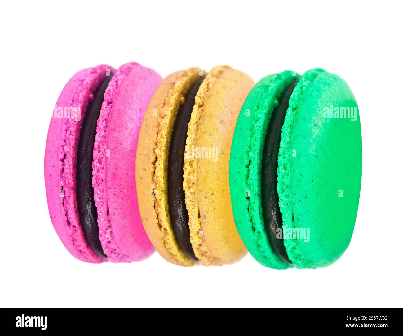 Sweet and colourful french macaroons isolated on white background ...