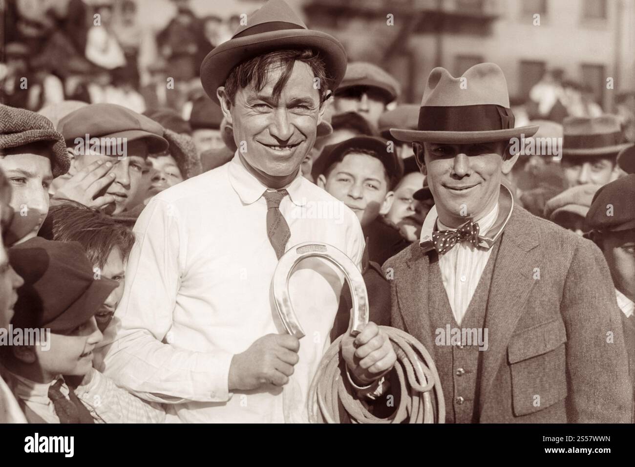 Will Rogers (1879-1935) with lariat and horseshoe, along with Ed ...