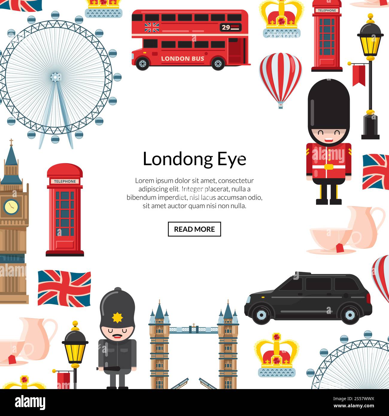 Vector cartoon London sights and objects background with place for text ...