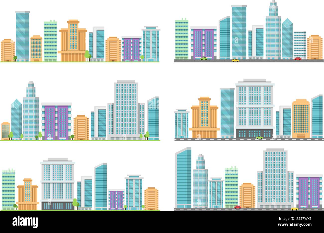 Horizontal seamless urban landscapes with various buildings. City ...