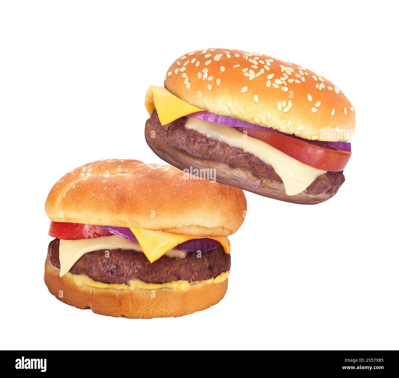 Two Big hamburgers on white background Stock Photo - Alamy