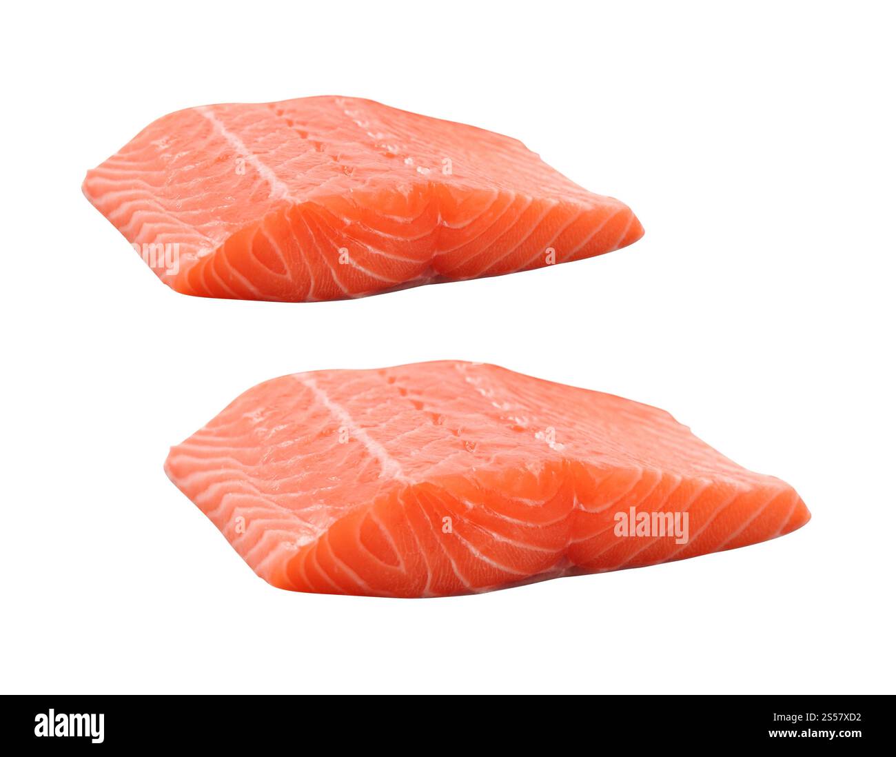 Raw salmon fillets isolated on white background Stock Photo - Alamy