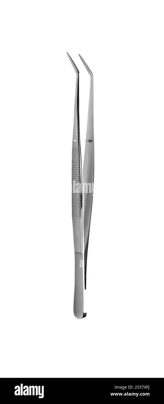 Medical forceps with curved ends on an isolated white background Stock ...