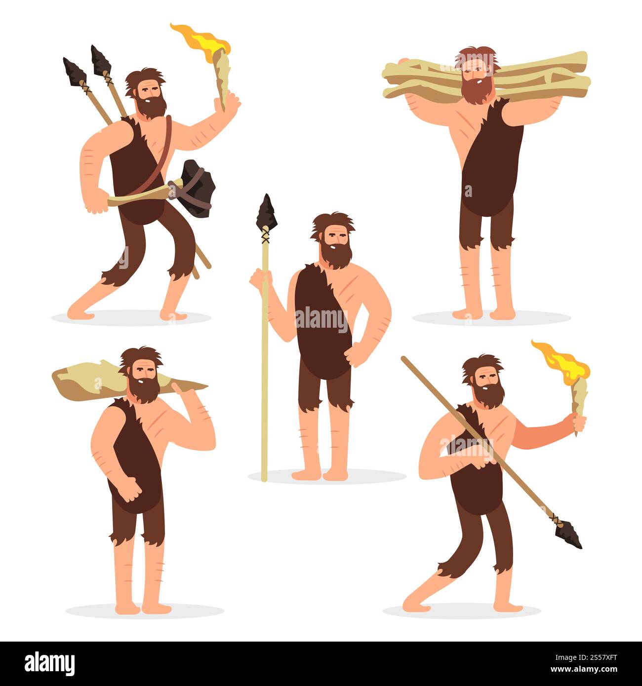Stone age primitive men cartoon character of set. Vector illustration ...