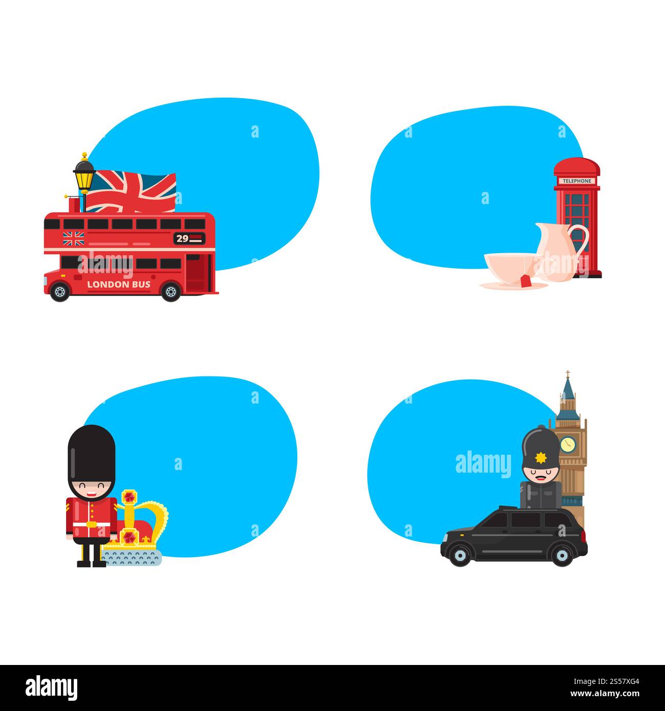 Vector cartoon London sights and objects stickers set with place for ...