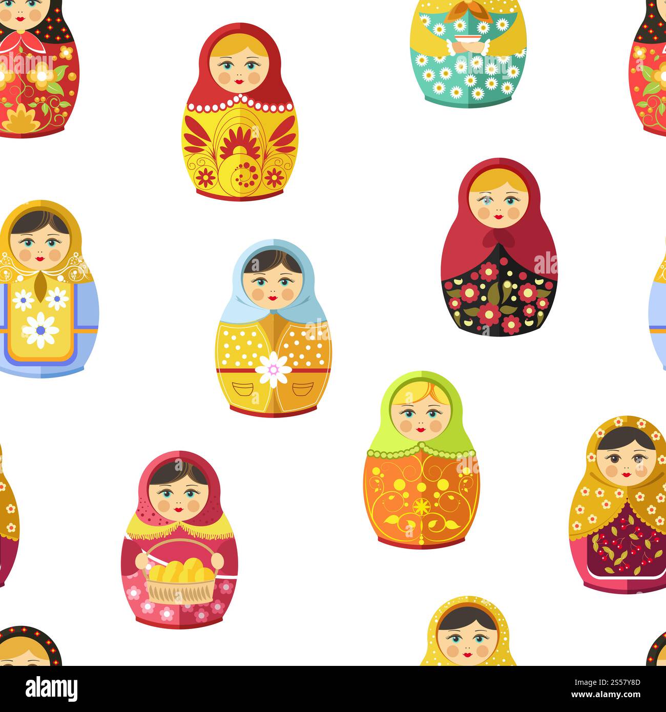 Russian nesting doll, traditional wooden souvenir from Russia seamless ...