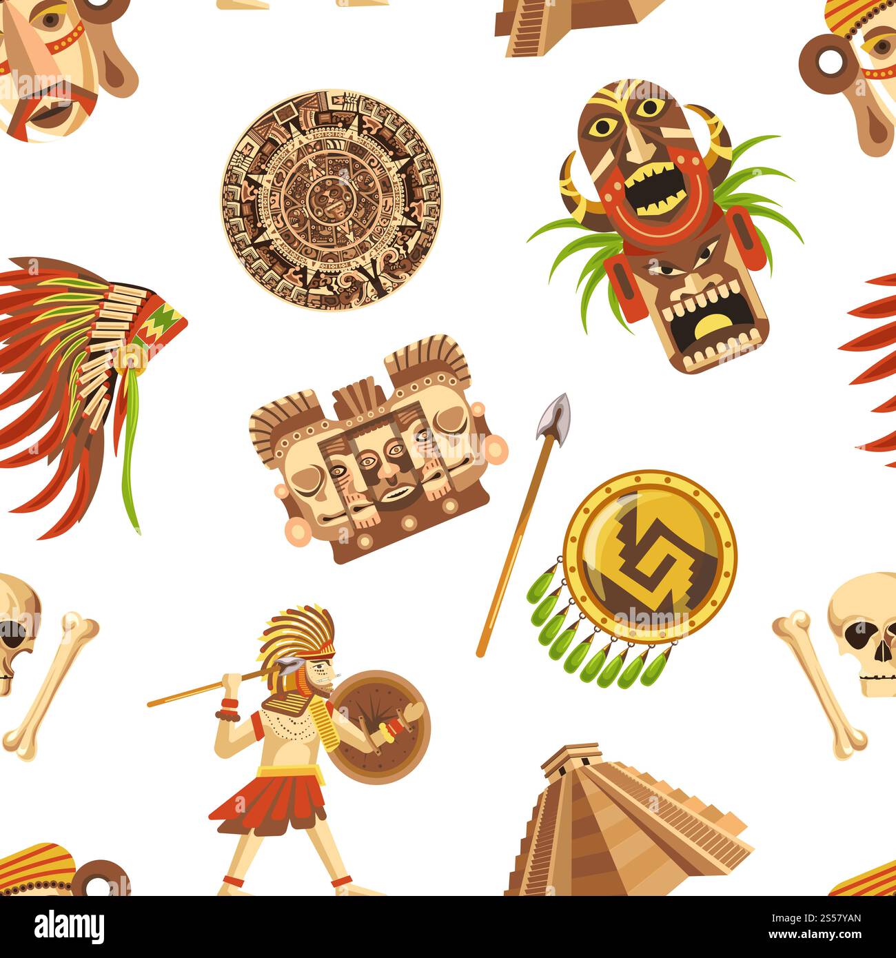 Maya traditional attributes and ancient priceless relics seamless ...