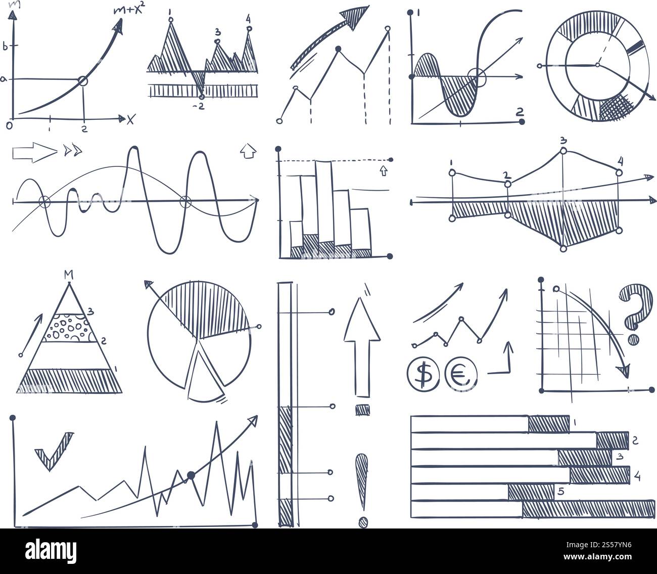 Business charts and diagrams set in doodle style. Vector pictures ...