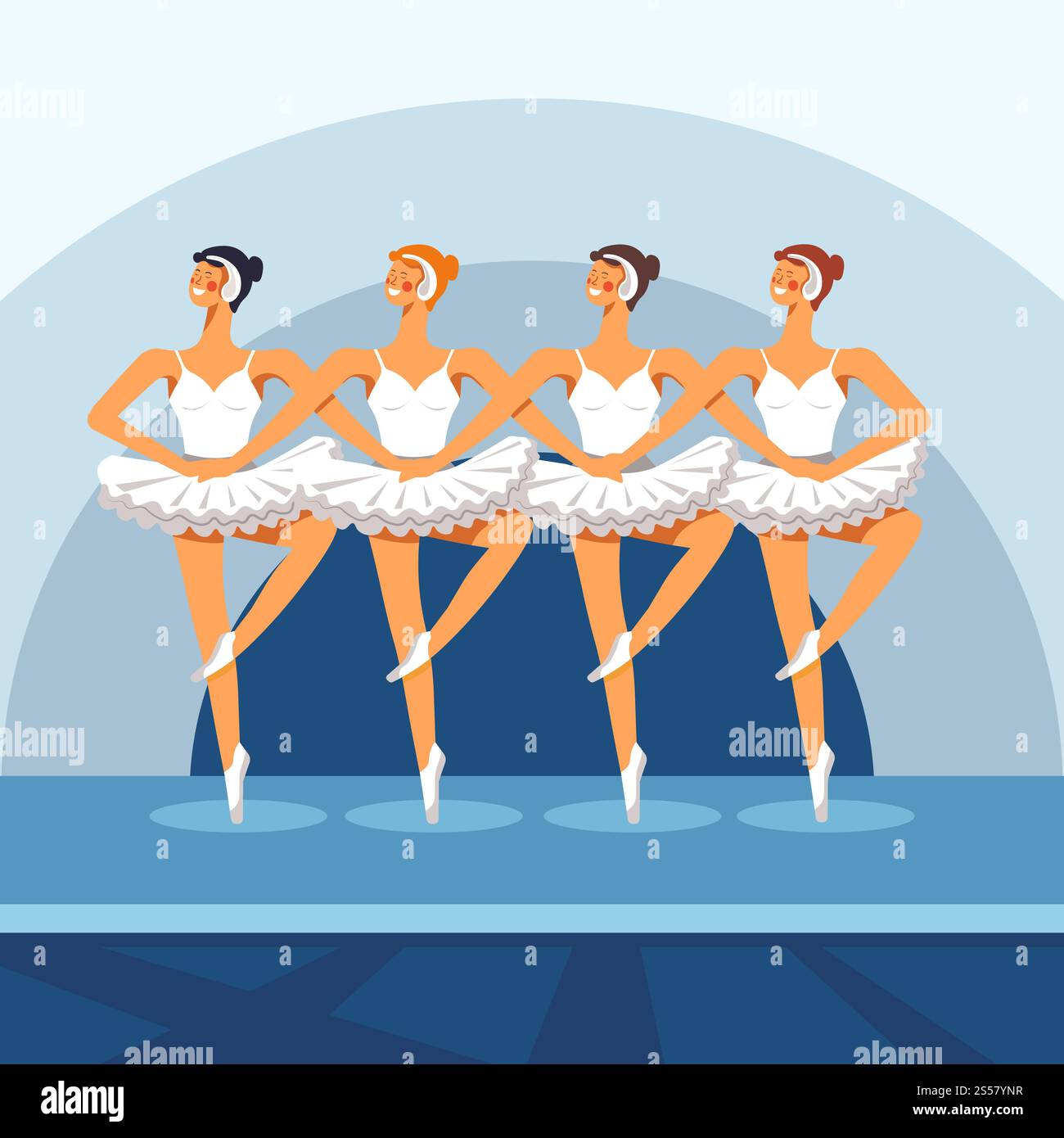 Ballet ballerina women dancing on theater stage. Vector ballet ...