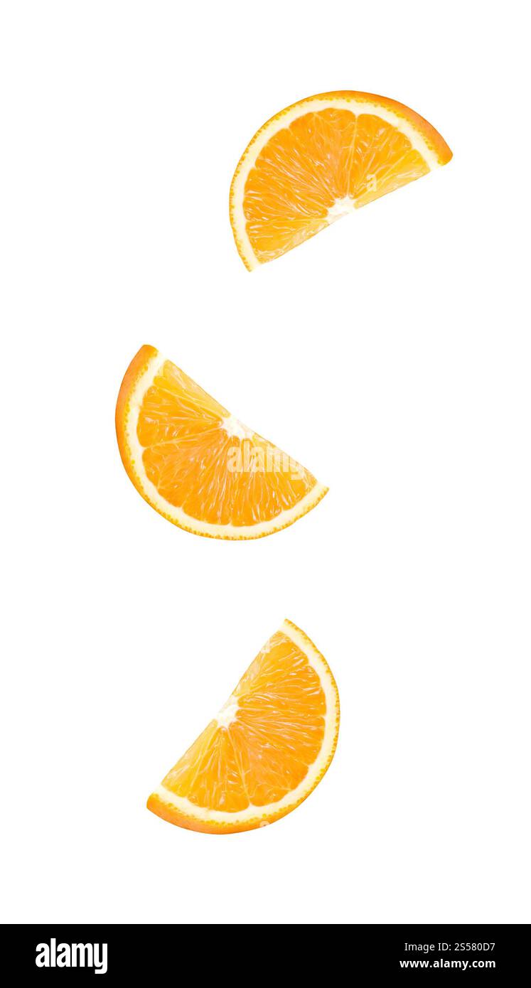 Collection perfect orange slices isolated on white background ...