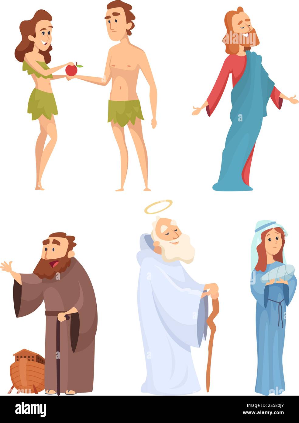 Historical characters of bible. Vector mascots in various poses ...