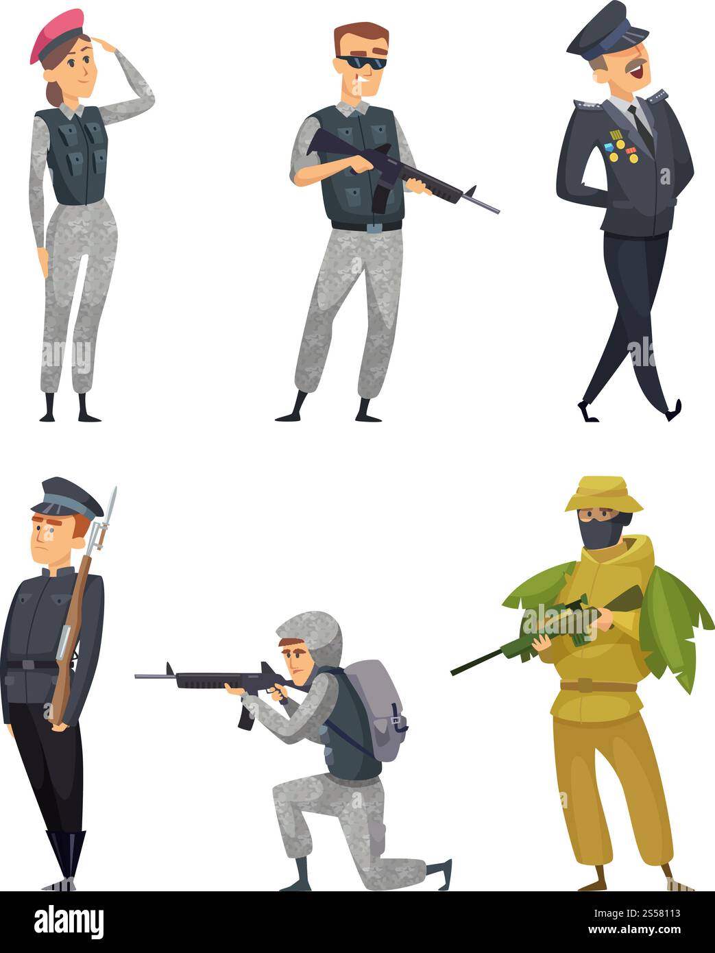 Military soldiers with various weapons vector characters with gun hi ...