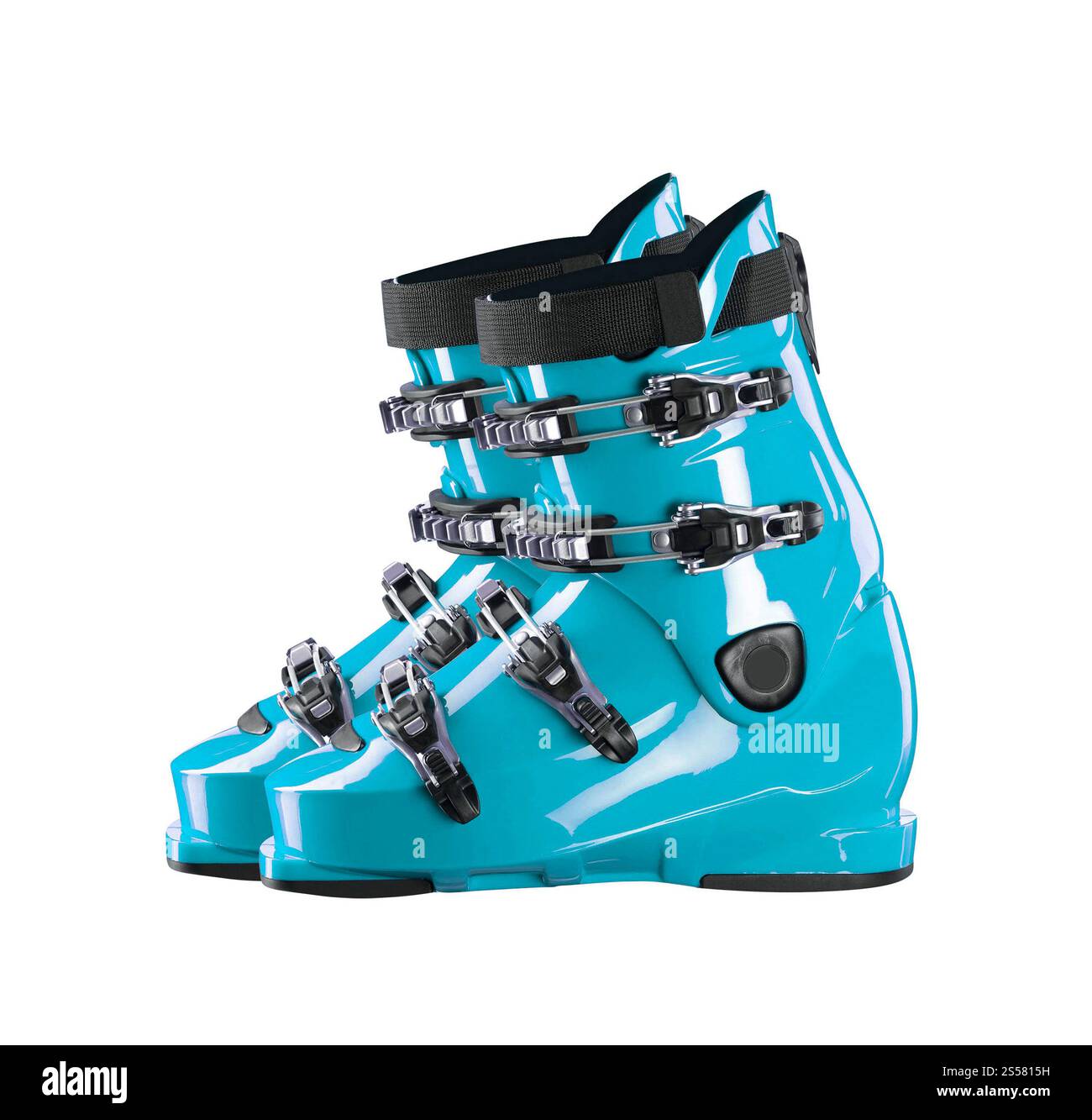 Pair blue-dark ski shoe isolated on white background. Pair blue-dark ...