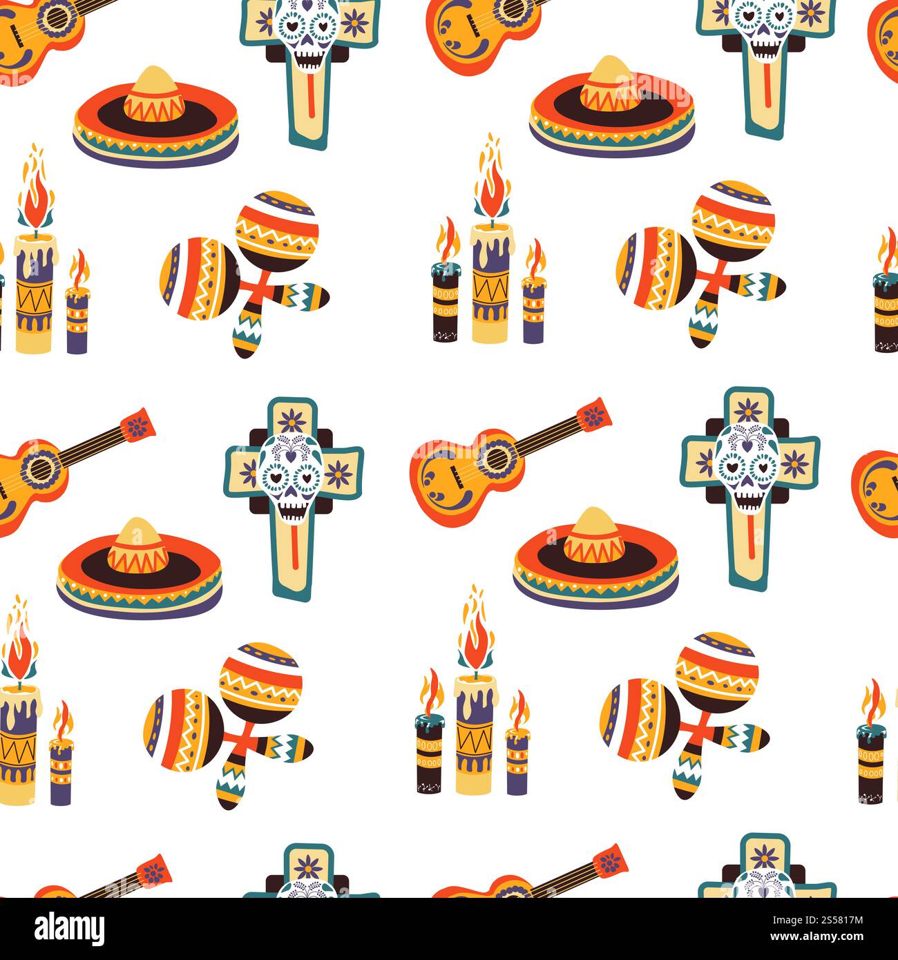 Mexico seamless pattern isolated on white background. Traditional ...