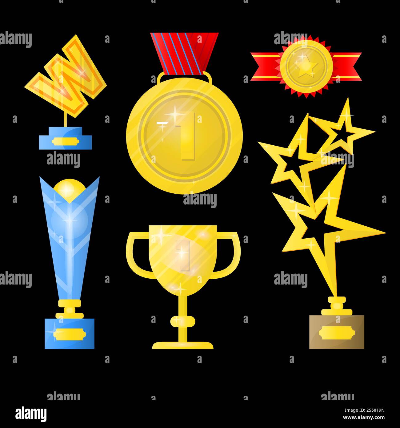 Award Set of trophies, medals, cup and trophy, icons and ribbons for ...