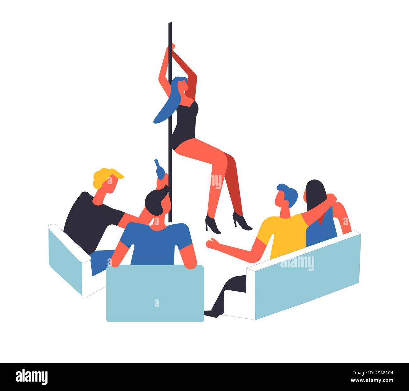 People males watching dancing girl on pole isolated vector. Adult ...