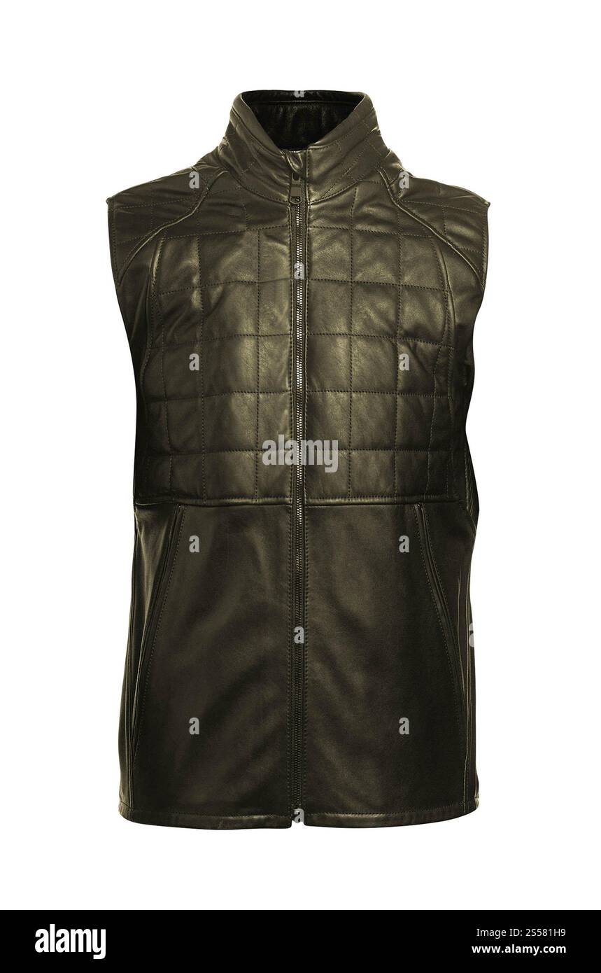 Leather biker jacket vest isolated on white background. Leather biker jacket vest Stock Photo ...
