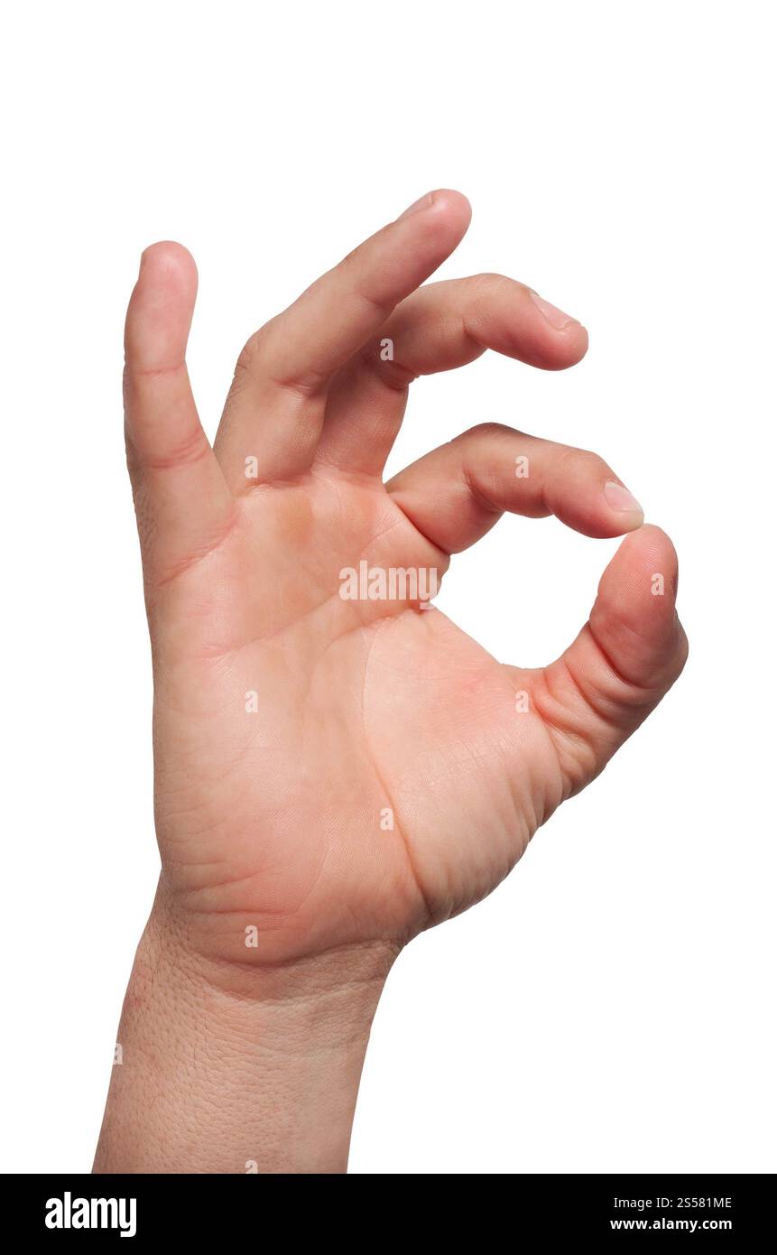white hand showing ok sign isolated on white background. Isolated white ...