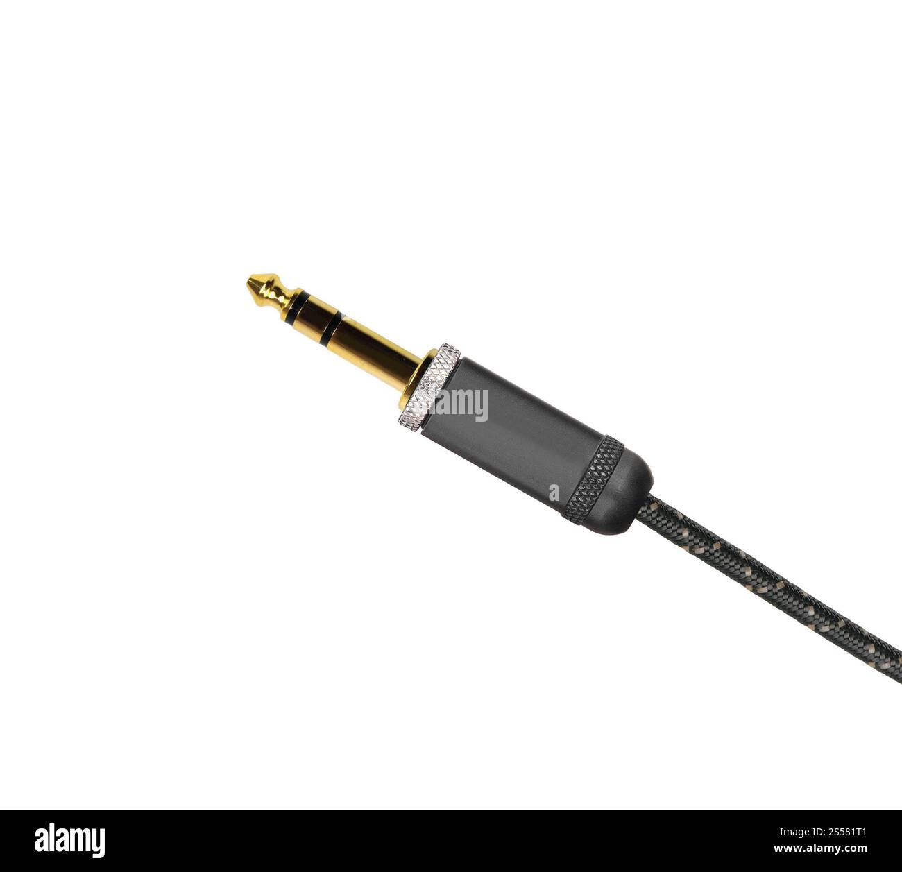 Guitar audio jack with black cable isolated on white. Guitar audio jack ...