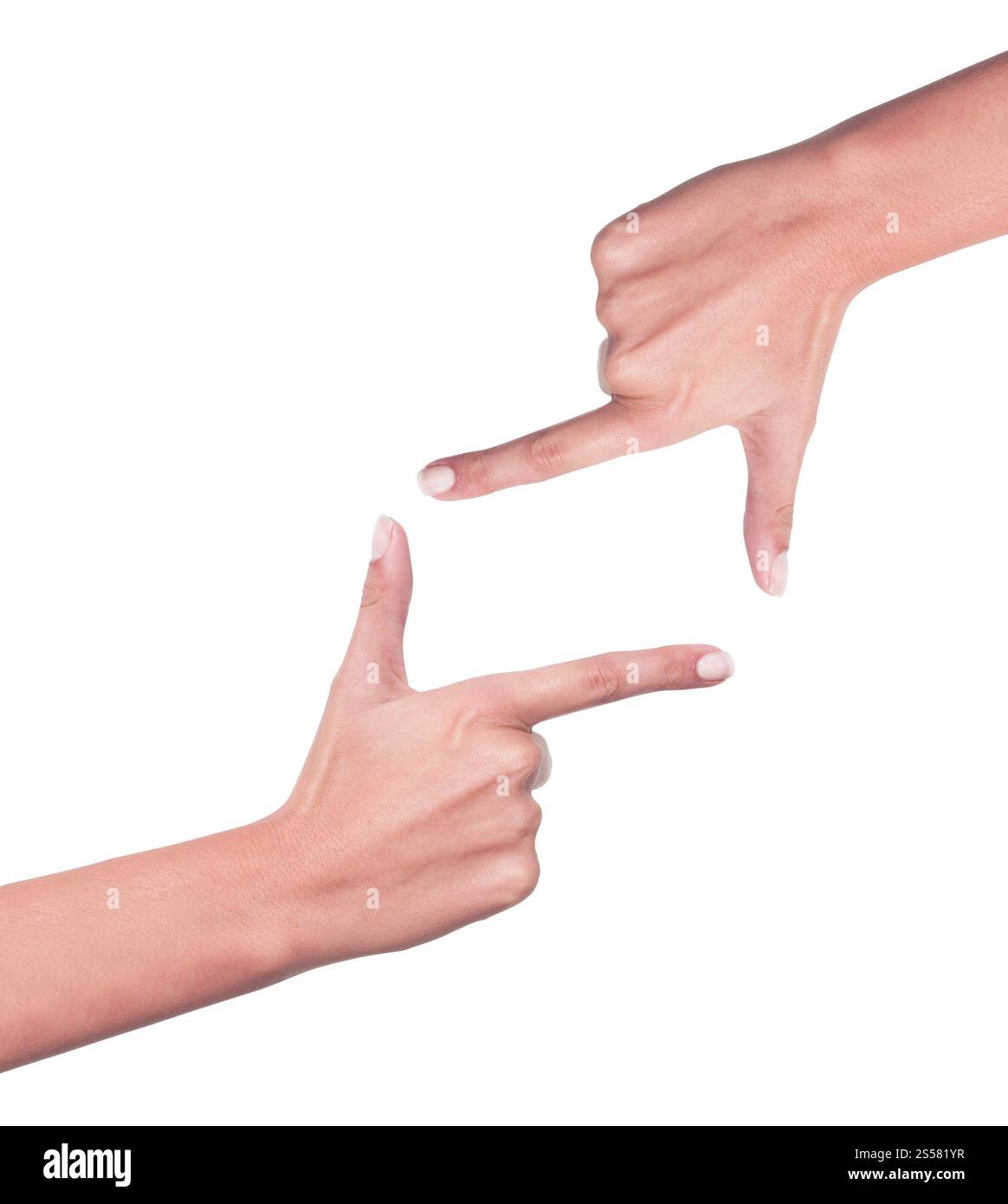 Female hands framing composition isolated on white background. Female ...