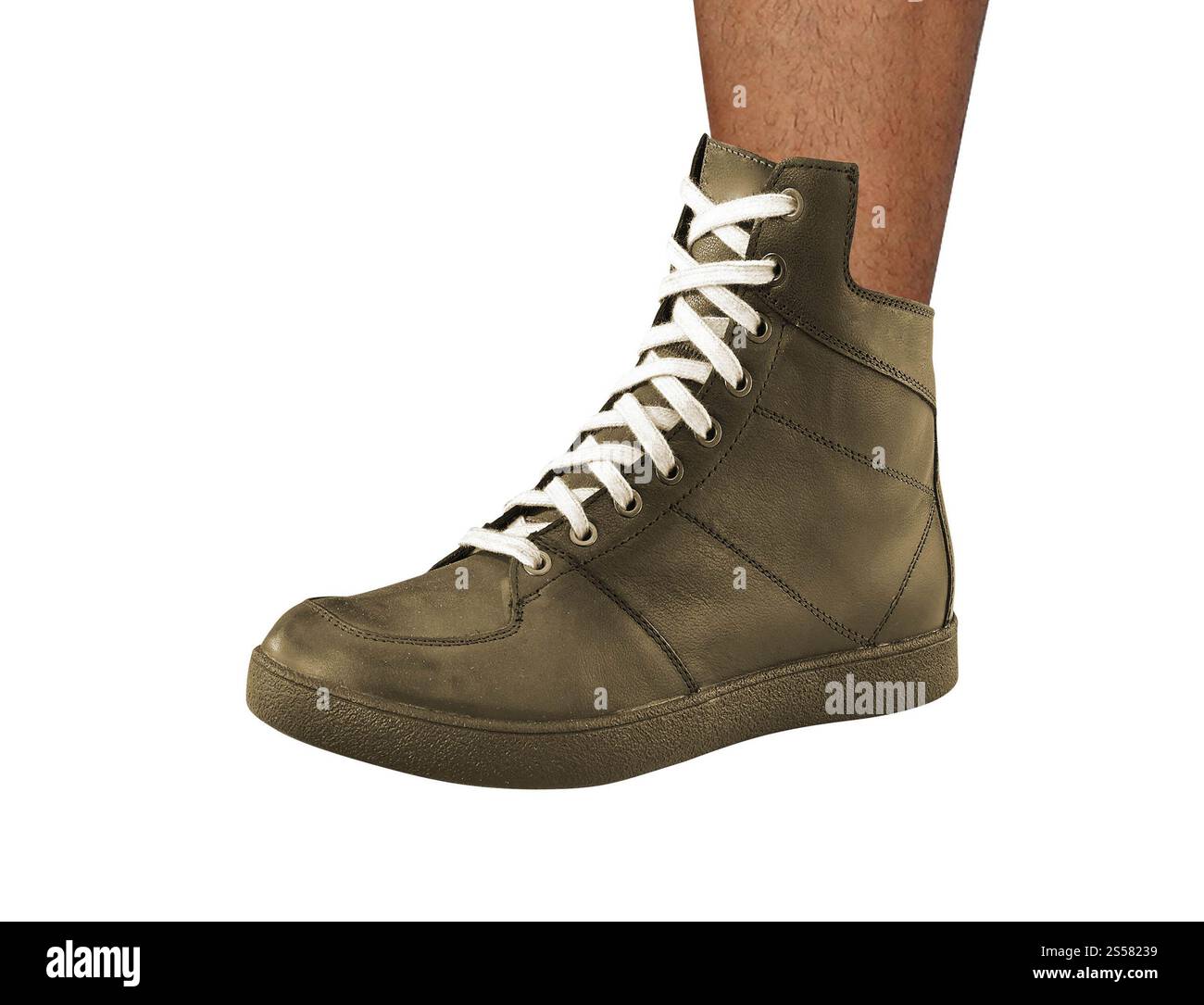 Man leg wearing shoe isolated on white background Stock Photo - Alamy