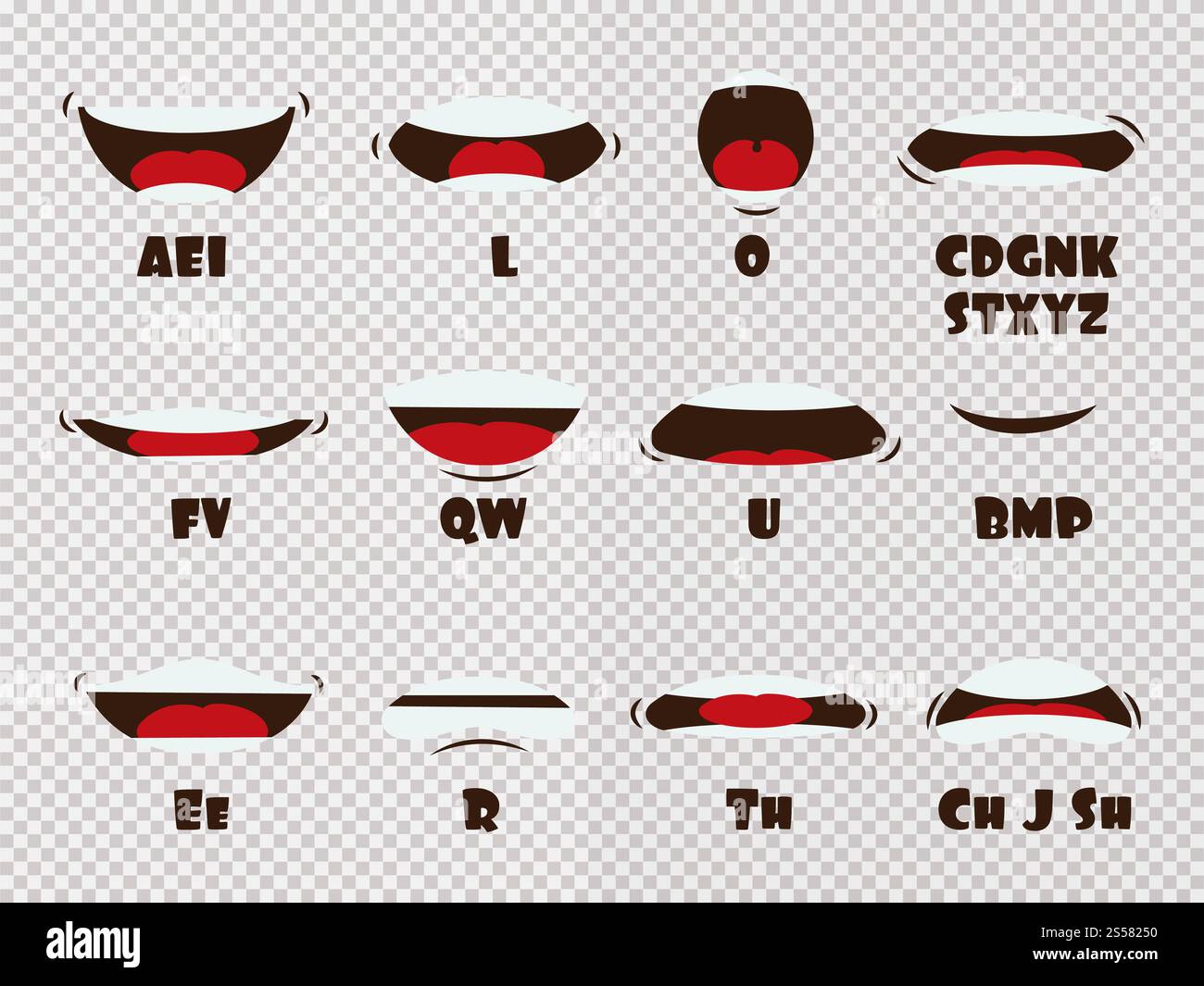 Cartoon talking mouth and lips expressions vector animations poses ...
