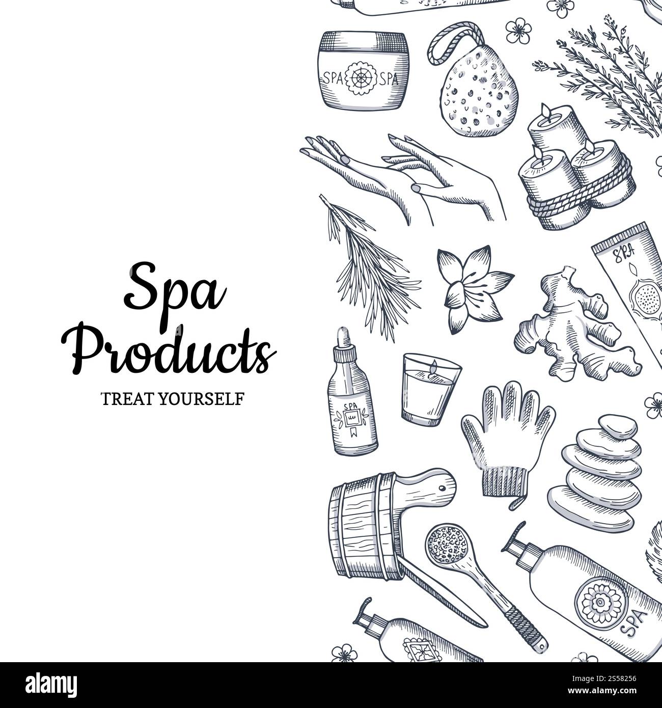 Spa pattern. Vector hand drawn spa procedure elements background with place for text ...