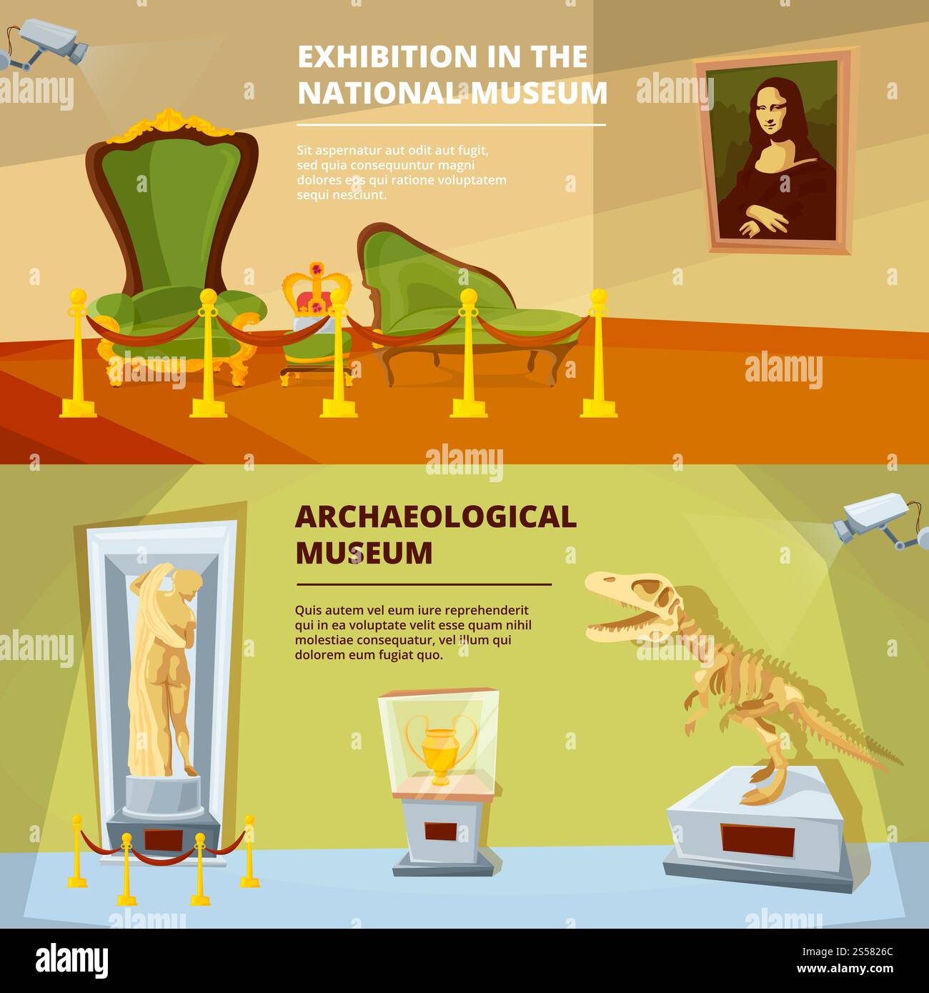 Museum exhibition. Vector banners set. Museum exposition and exhibit ...