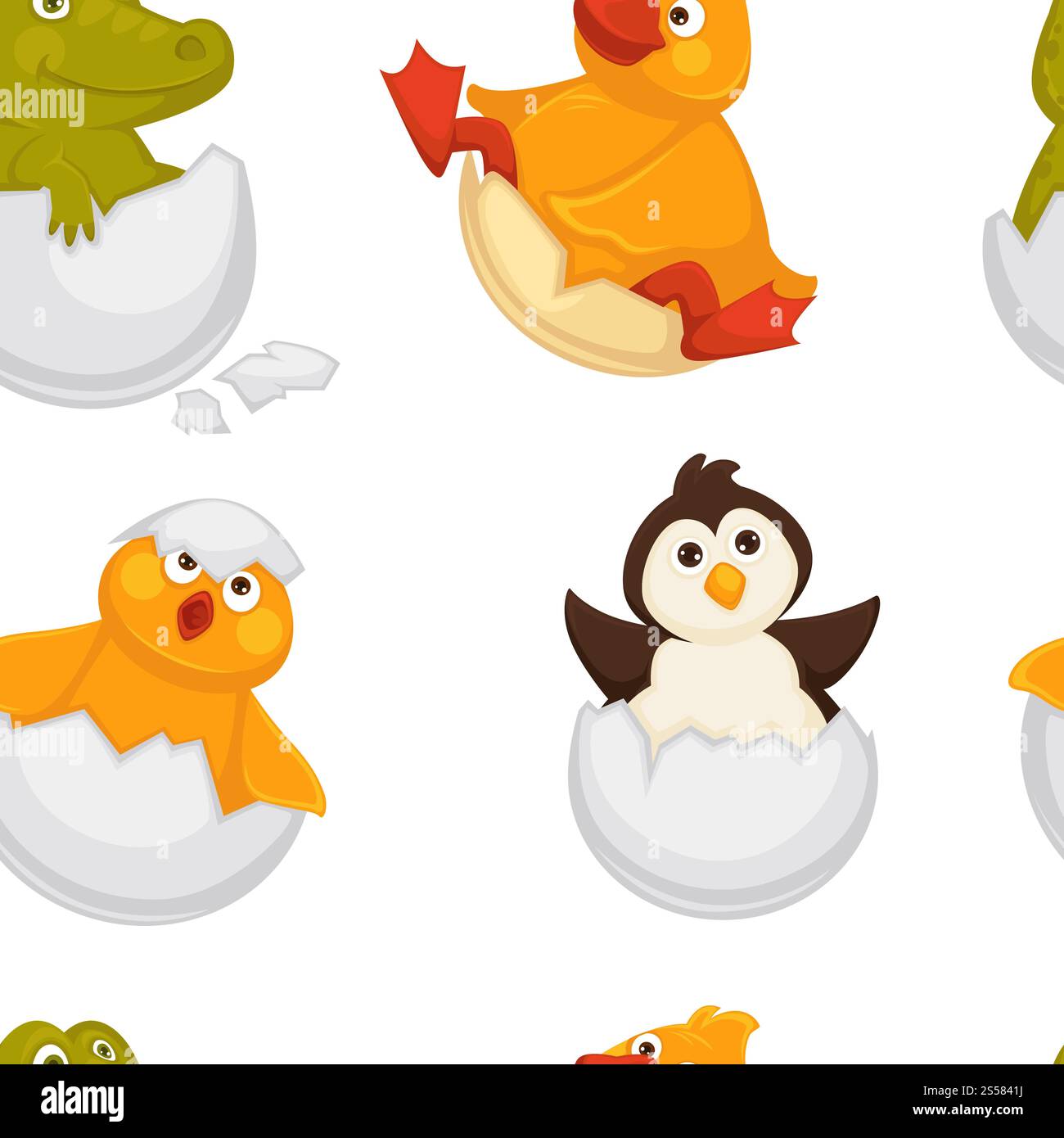Animals born from eggs, eggshells and reptiles seamless pattern vector ...