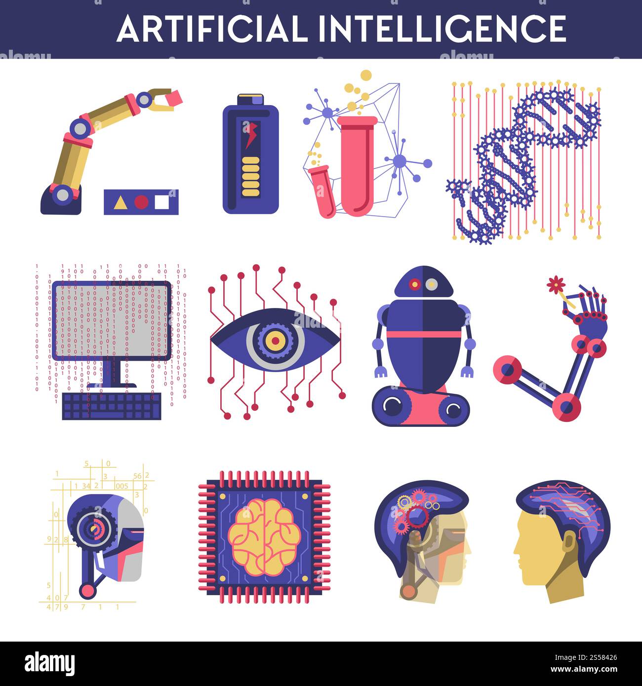 Artificial intelligence vector illustration of robot human mind, future ...