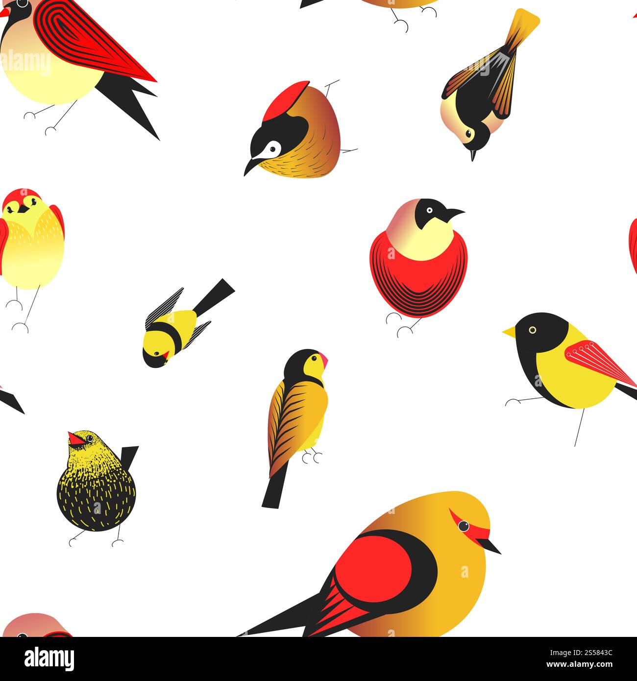 Bird different types of animals bullfinch seamless pattern vector ...