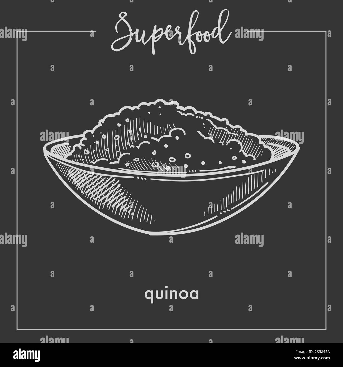 Quinoa cereal in deep bowl monochrome superfood sketch. Delicious and ...