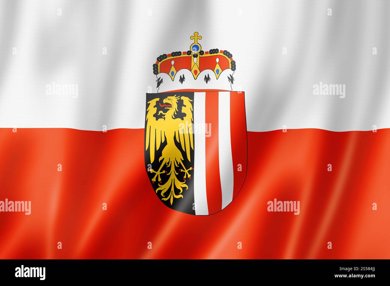 Upper Austrian Land flag, Austria waving banner collection. 3D illustration. Upper Austrian Land ...