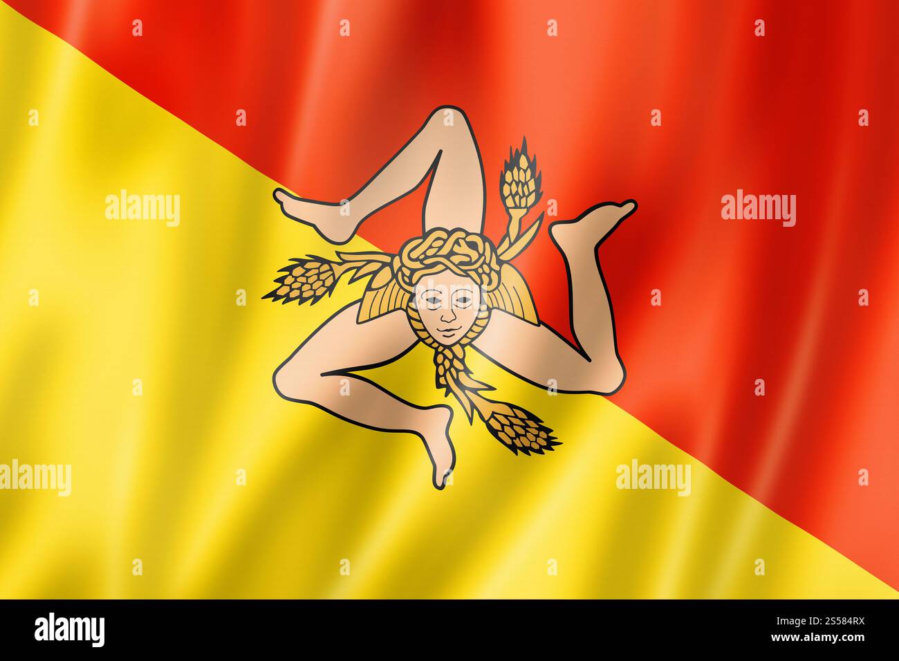 Sicily region flag, Italy waving banner collection. 3D illustration ...