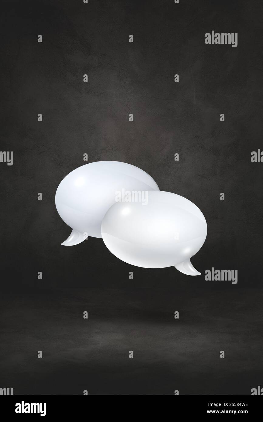 3D white speech bubbles isolated on black vertical background. White ...