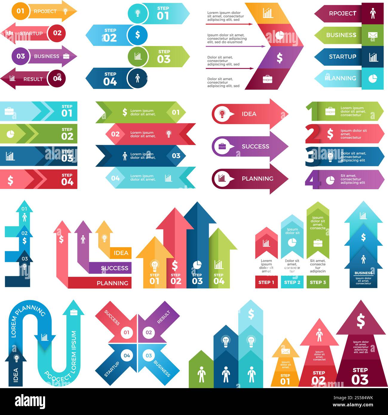 Colored arrows for design projects of infographics. Visualizations of ...