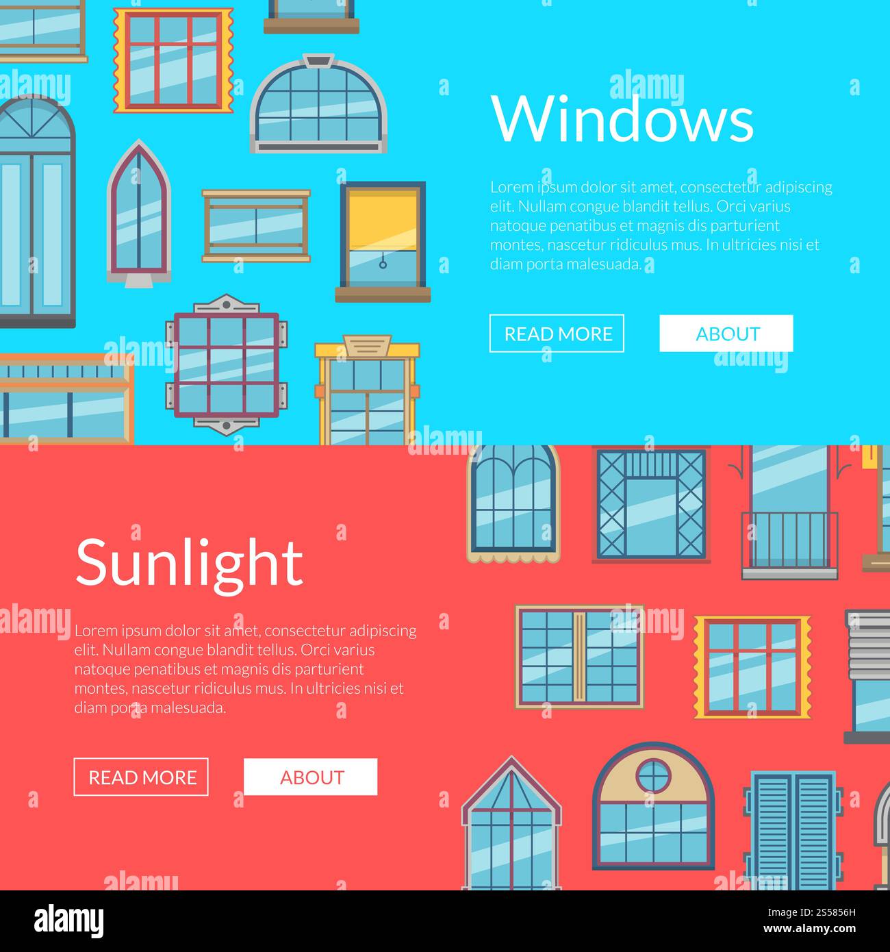 Vector window flat icons horizontal web banners of set illustration ...