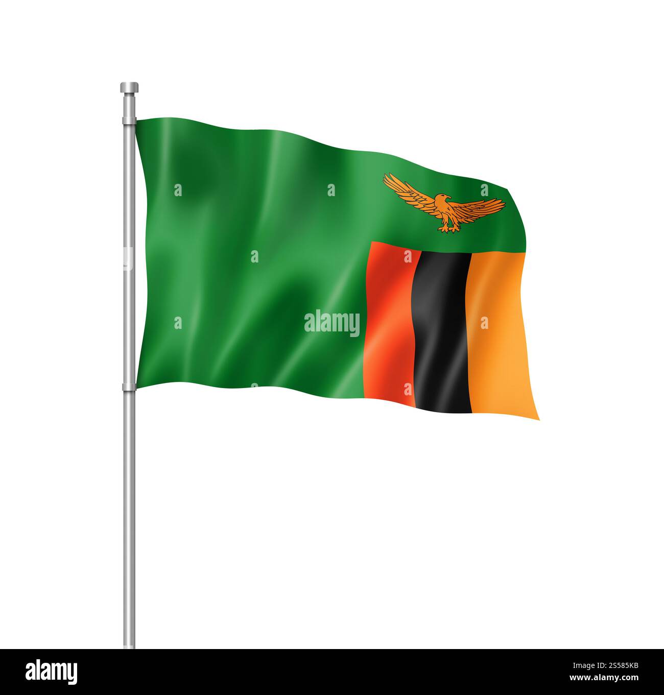 Zambia flag, three dimensional render, isolated on white. Zambian flag ...