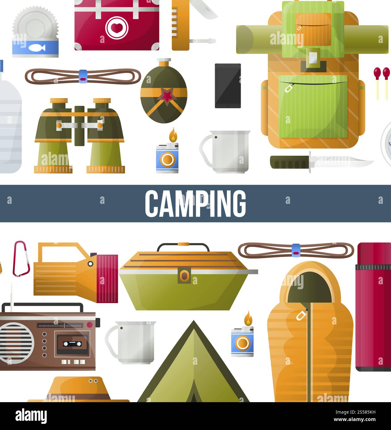 Camping adventure poster for summer camp club or scout expedition ...