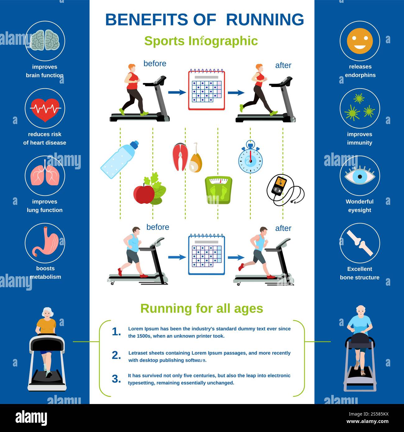 Modern treadmill infographic. Flat illustration of modern treadmill ...