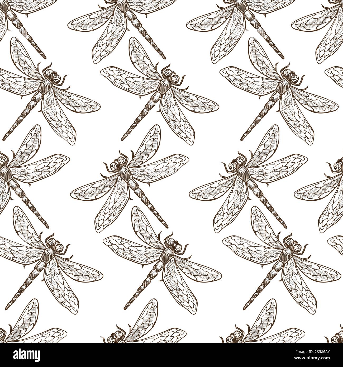 Insects that fly and creep monochrome sepia sketches seamless pattern ...
