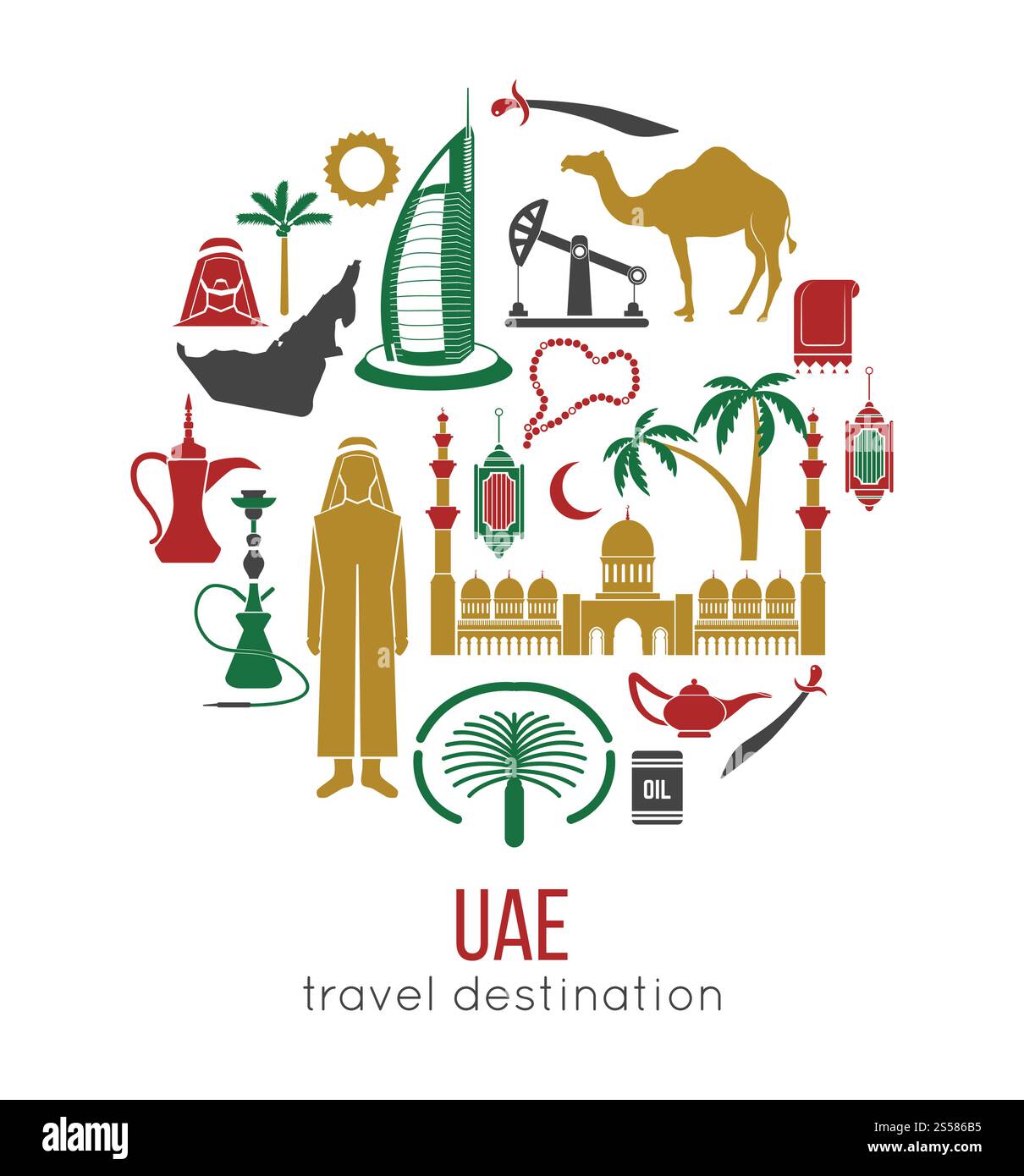 UAE travel concept map. Flat Icons Design. Vector Illustration. UAE ...
