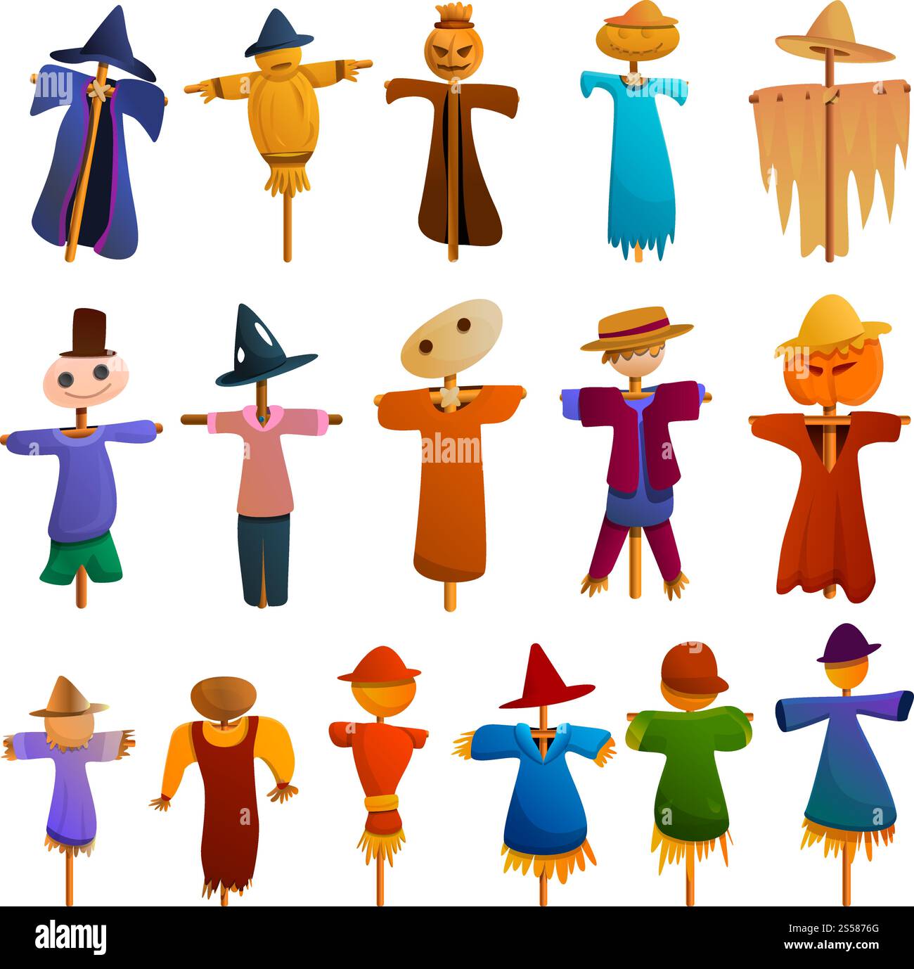 Scarecrow icons set. Cartoon set of scarecrow vector icons for web ...