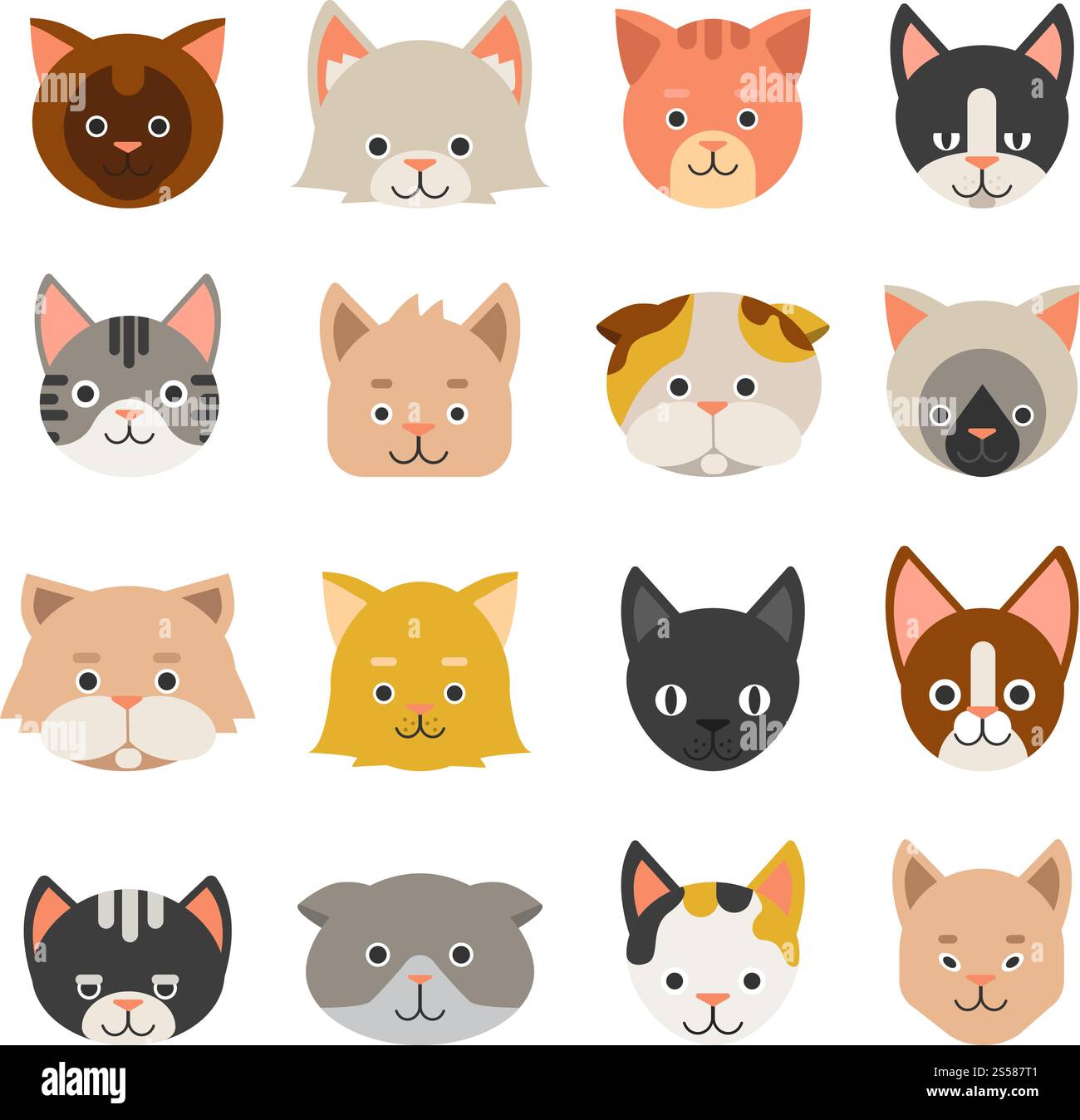 Different faces of cats. Vector kitten character, feline kitty domestic ...