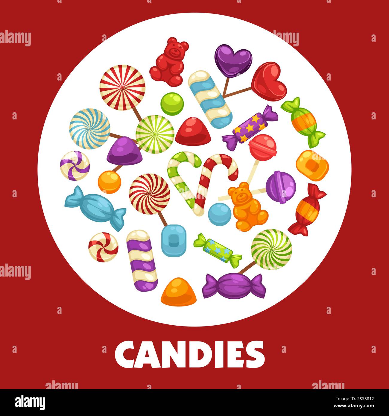 Candies and caramel sweets poster for confectionery or candy shop ...